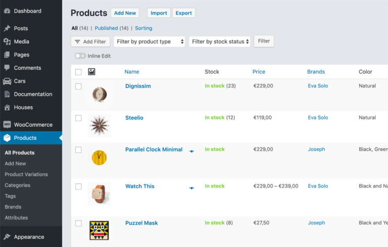 Example of a customized WooCommerce Products list table - Admin Columns