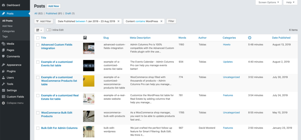 Smart Filters for any WordPress list table - Admin Columns Pro