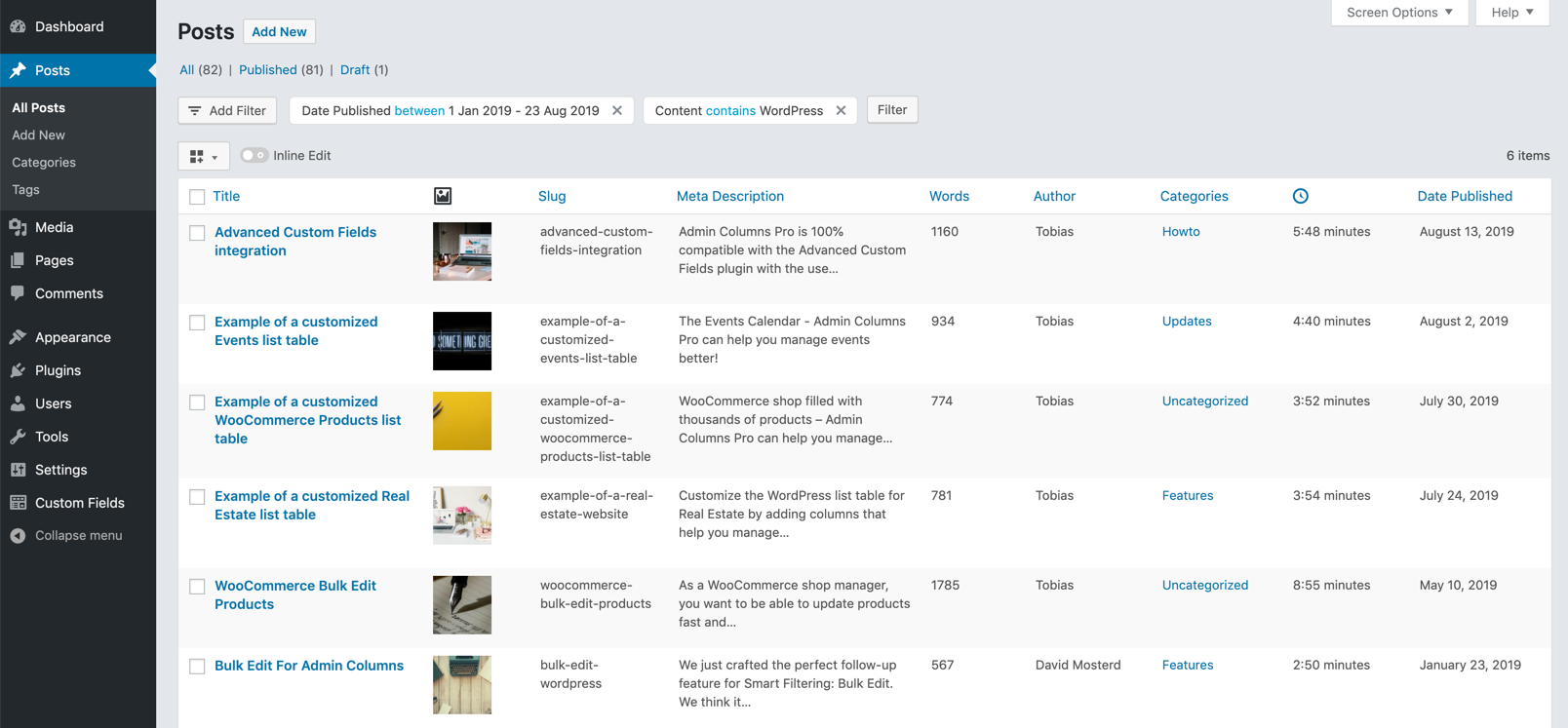 Smart Filters For Any WordPress List Table Admin Columns Pro