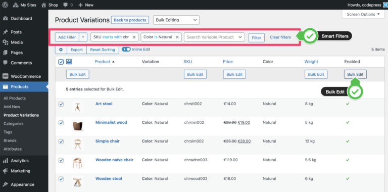 How to Bulk Edit Product Variations in WooCommerce: Our Tips for Success - Blog - Admin Columns