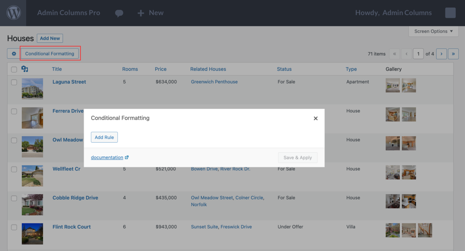 Conditional Formatting - Admin Columns