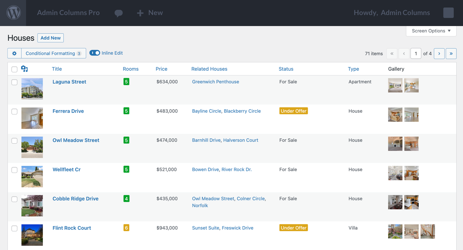 Conditional Formatting - Admin Columns